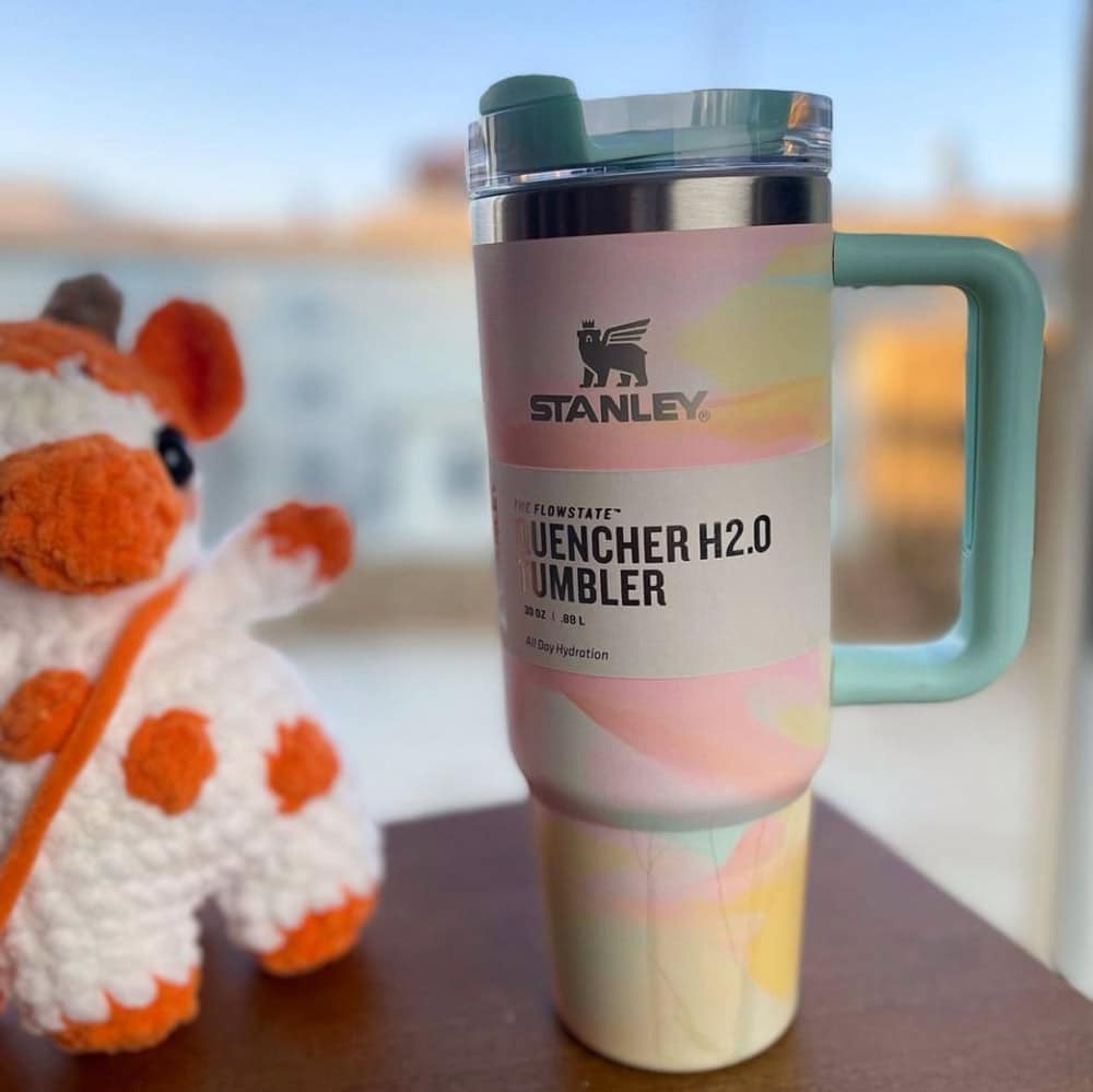 ماگ دسته دار استنلی صورتی سبز مدل QUENCHER H20 TUMBLER کاستوم شده ...